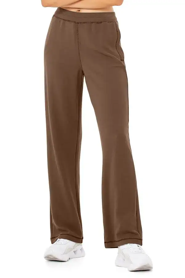 Alo Yoga Micro Waffle High-Waist Pleasant Wide Leg Pants In Hot